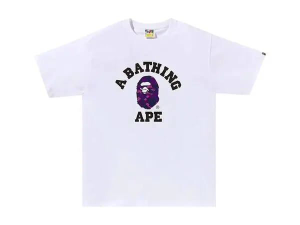 A BATHING APE Camo College Tee Shirt - White/purple