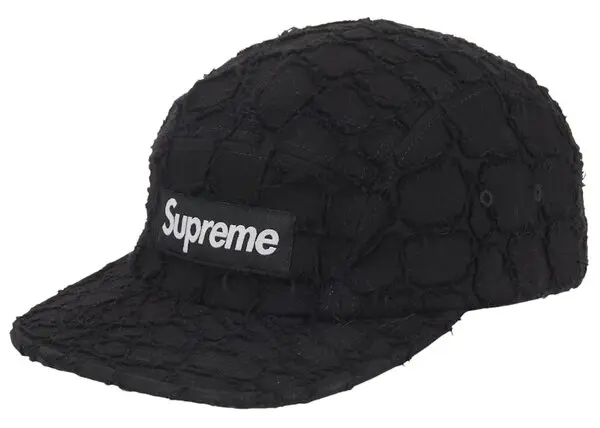 Supreme Frayed Croc Denim Camp Cap - Black