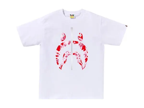 A BATHING APE Abc Camo Shark Tee Shirt - White/pink