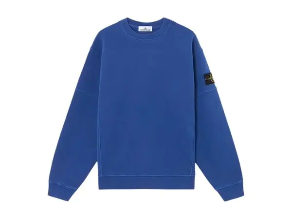 Stone Island Organic Cotton Diagonal Fleece Crewneck Sweatshirt - Blue