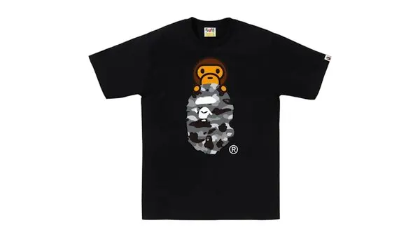 A BATHING APE 1st Camo Milo On Ape Head Tee Shirt Tee Shirt - Black/grey