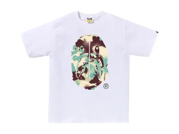 A BATHING APE Map Camo Ape Head Shark Tee Shirt - White