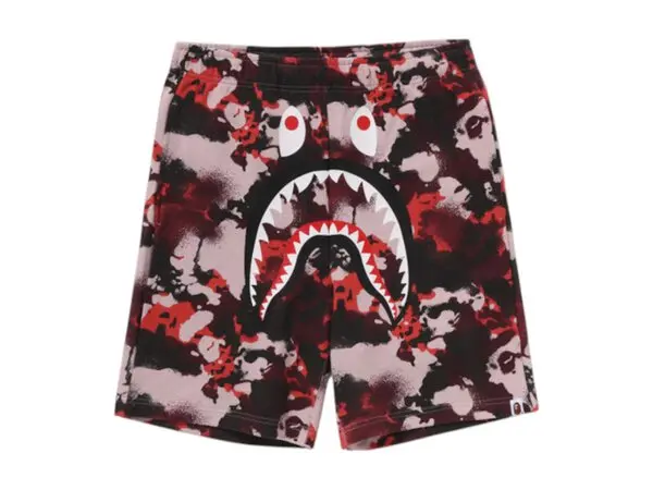 A BATHING APE Map Camo Shark Sweat Shorts - Red