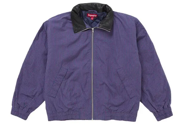 Supreme Leather Collar Utility Jacket - Blue Plaid