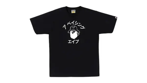 A BATHING APE Katakana Pirate College Tee Shirt - Black