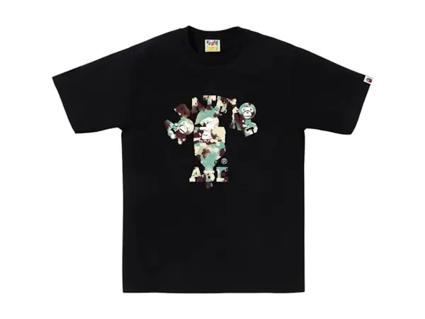 A BATHING APE Map Camo College Milo Tee Shirt - Black