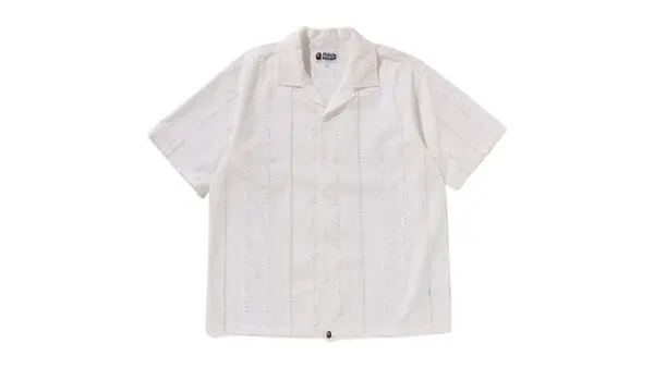 A BATHING APE Embroidery Open Collar Short Sleeve Shirt - Ivory