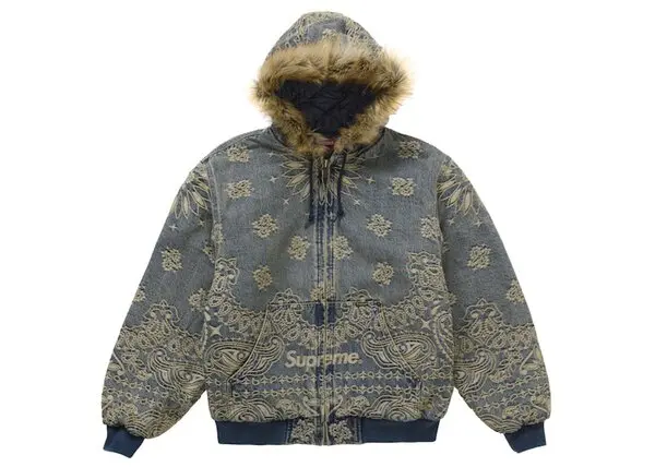 Supreme Bandana Jacquard Denim Hooded Work Jacket - Blue