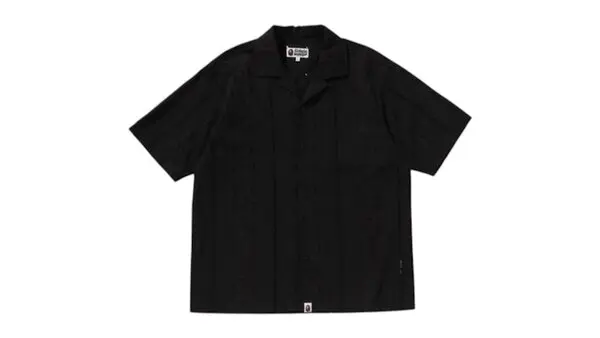 A BATHING APE Embroidery Open Collar Short Sleeve Shirt - Black