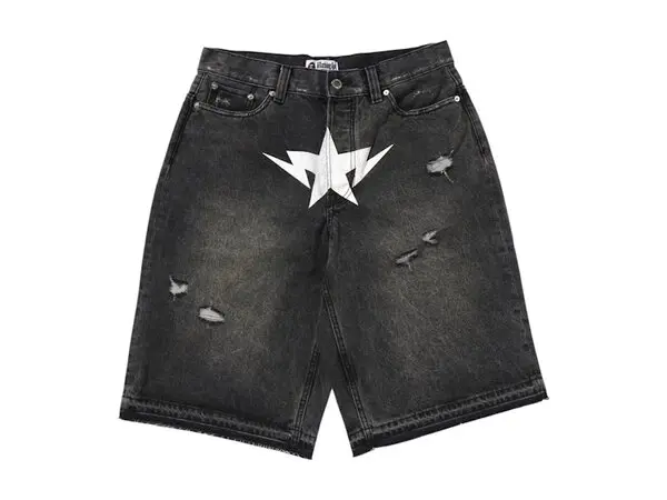 A BATHING APE Destroyed Sta Relaxed Fit 13oz Denim Shorts - Black