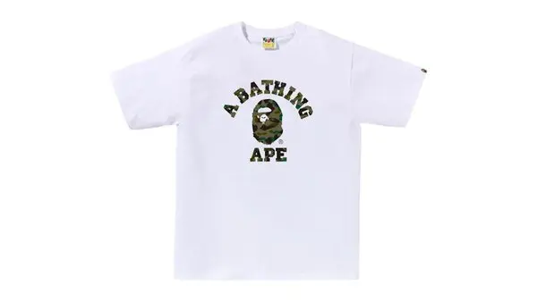 A BATHING APE 1st Camo College Tee Shirt Tee Shirt - White/green