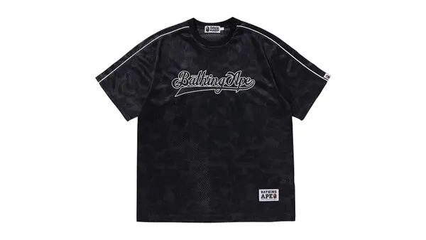 A BATHING APE Camo Stripe Baseball Logo Relaxed Fit Tee Shirt