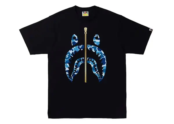 A BATHING APE Abc Camo Gold Zip Shark T-shirt Black - Black/blue