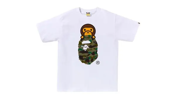 A BATHING APE 1st Camo Milo On Ape Head Tee Shirt Tee Shirt - White/green