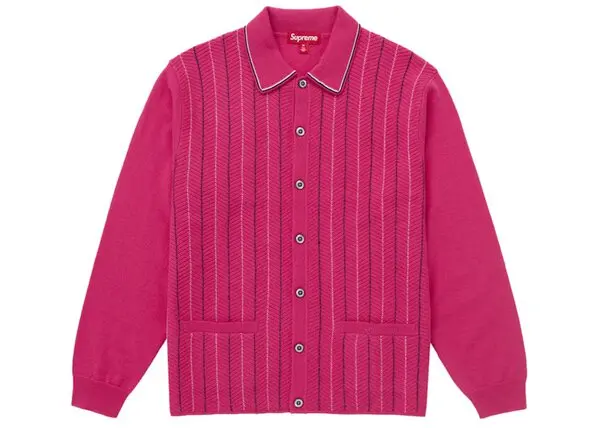 Supreme Herringbone Cardigan - Pink