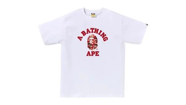 A BATHING APE Palm Tree Camo College Tee Shirt - White Red