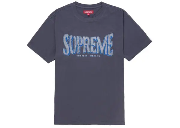 Supreme Flocked Washed Short Sleeve Top - Navy Blue