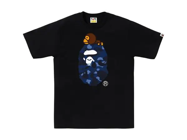 A BATHING APE Camo Milo On Big Ape Tee Shirt - Black/navy Blue