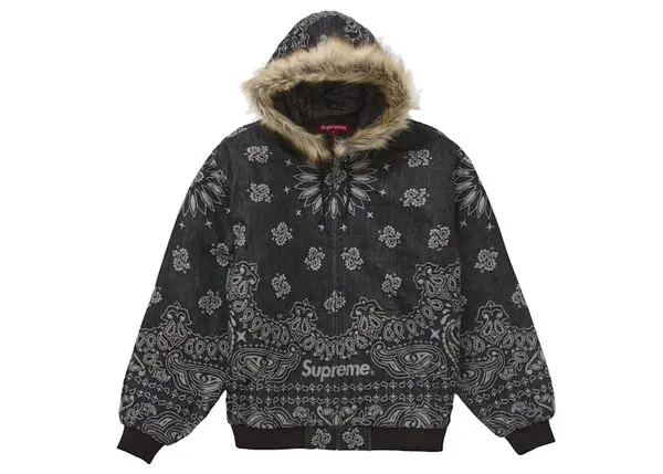Supreme Bandana Jacquard Denim Hooded Work Jacket - Black