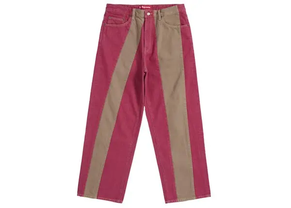 Supreme Paneled Stripe Baggy Jeans - Red