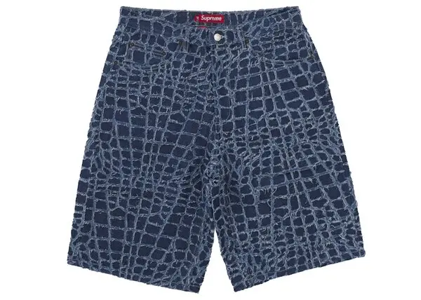 Supreme Frayed Croc Baggy Denim Short - Indigo