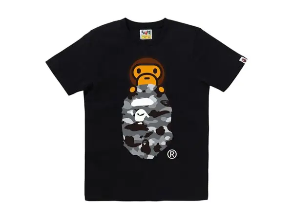 A BATHING APE 1st Camo Milo On Ape Head Tee Shirt - Black/grey
