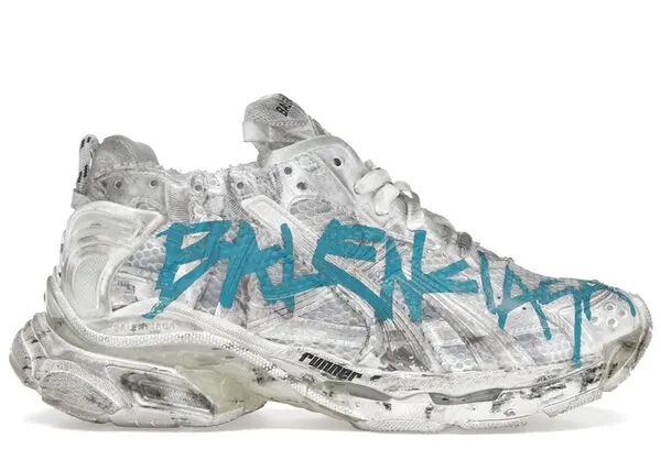 Balenciaga Runner Graffiti Sneakers - White/blue