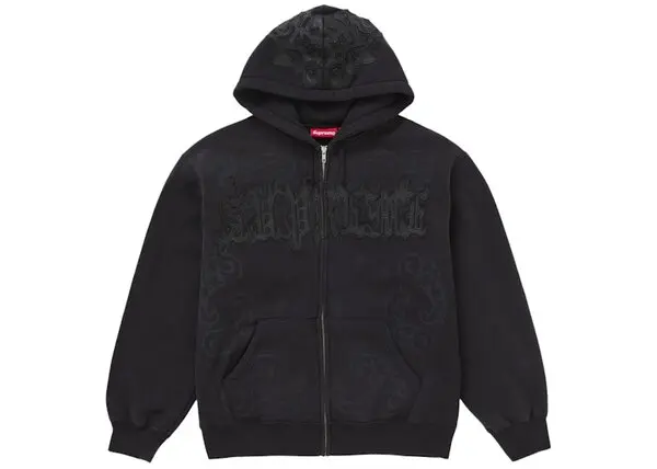 Supreme Leather Applique Zip Up Hooded Sweatshirt