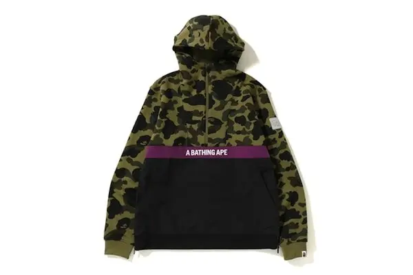 A BATHING APE 1st Camo Half Zip Pullover Hoodie - Green