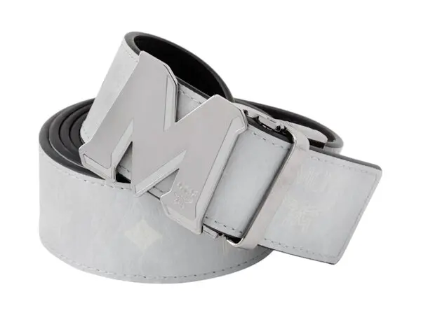 Mcm Claus Epoxy M Reversible 1.5-in Visetos Leather Belt - Grey