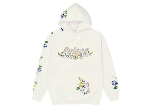 PALACE Flower Stitch Hood - White