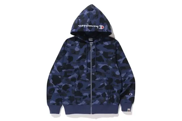 A BATHING APE Champion Camo Zip Hoodie - Navy Blue Camo