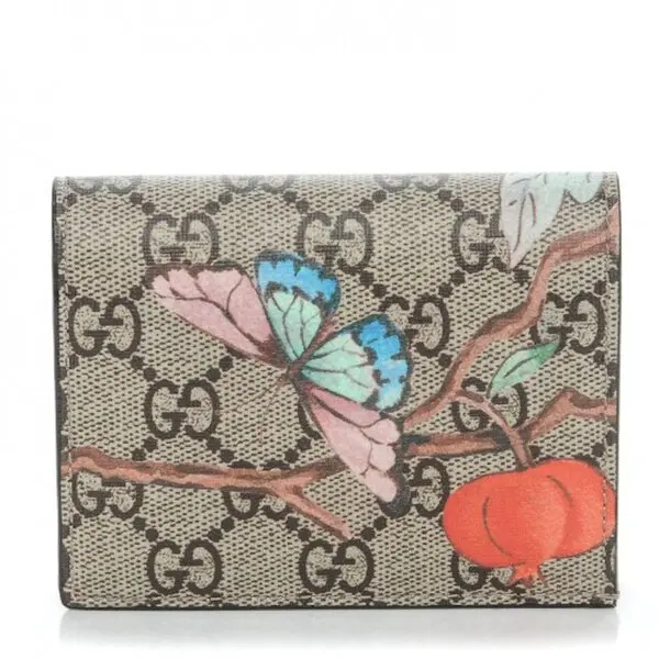 Gucci Card Case Wallet Monogram Gg Supreme Tian Print Brown/beige/pink/blue - Multicolor