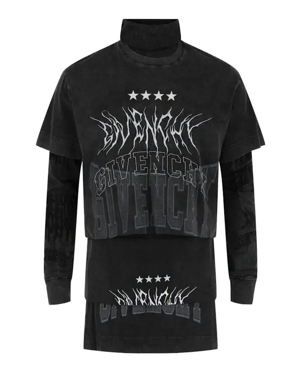Givenchy Layered Long Sleeve Graphic T-shirt With Balaclava - Grey