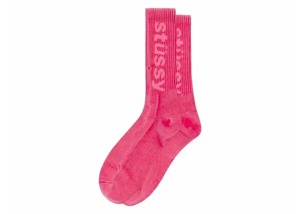 StÜssy Washed Helvetica Crew Socks - Hot Pink