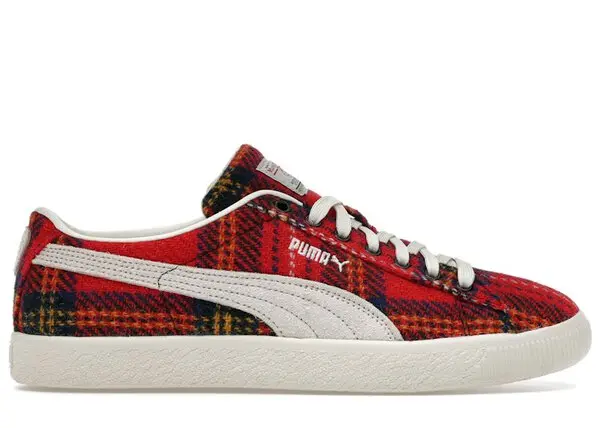 PUMA Suede Vintage Harris Tweed Tartan Sneakers - Frosted Ivory/red