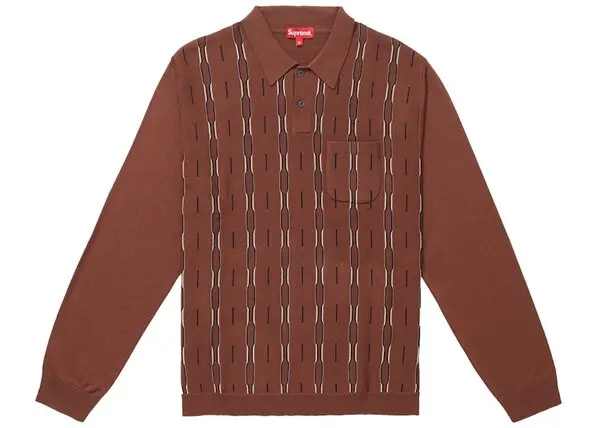 トップス supreme Vertical Stripe knit polo Supreme Vertical Stripe Knit Long Sleeve Polo Shirt - Brown