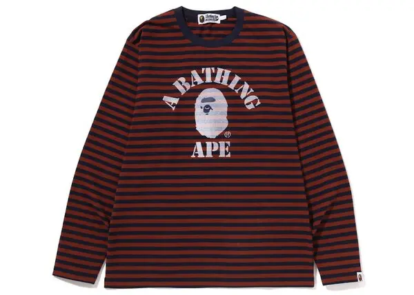 A BATHING APE Discharge College Hoop Long Sleeve Tee Shirt - Brown