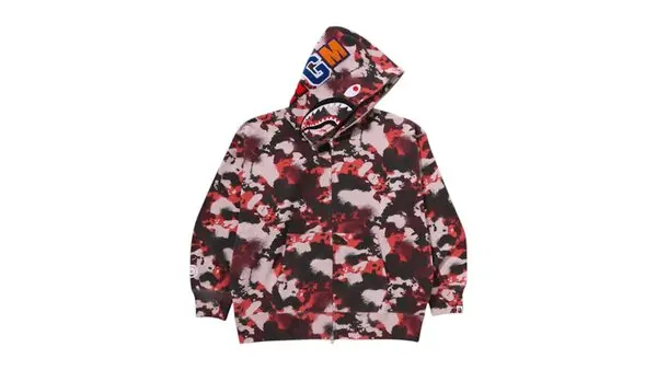 A BATHING APE Map Camo Shark Relaxed Fit Full Zip Hoodie - Red