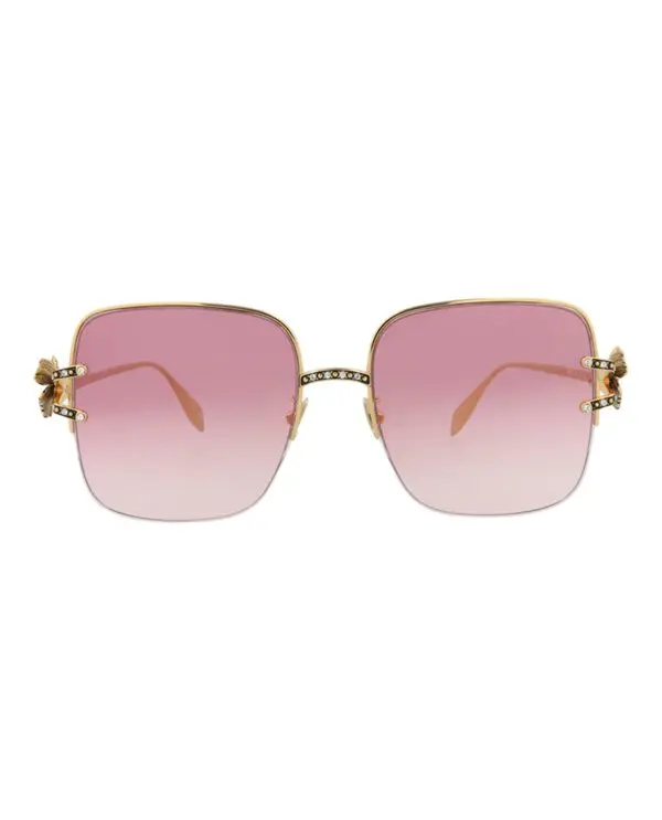Alexander McQueen Square Frame Metal Sunglasses - Gold Gold Red (am0371s/30013274/003)