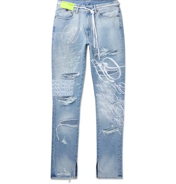 Off-White Ev Bravado Crystal Distressed Denim Jeans