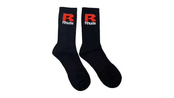 Rhude R Crew Socks - Black/orange