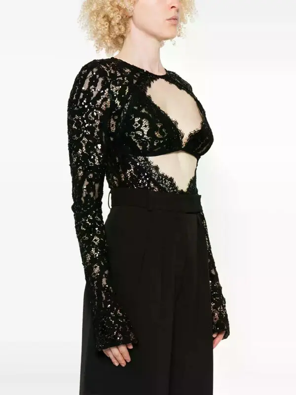 NISSA Sequin-detail Lace Bodysuit