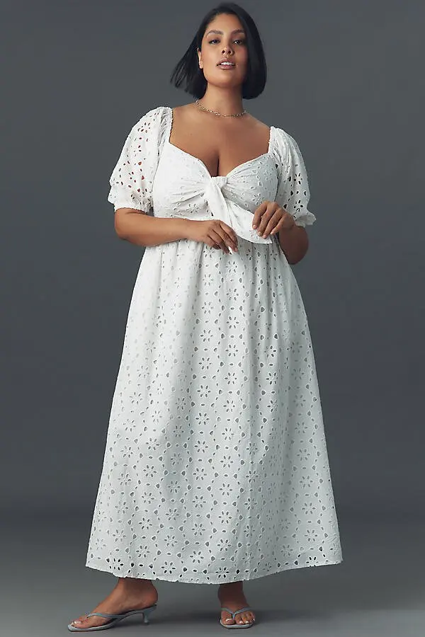 ELOQUII Eyelet Maxi Dress - White