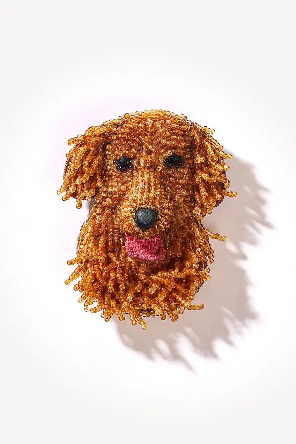 Deepa Gurnani Golden Retriever Brooch - Gold
