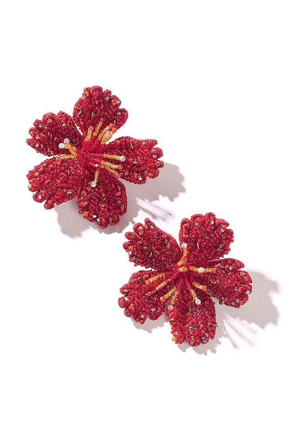 Deepa Gurnani Hibiscus Flower Clip-on Earrings - Red