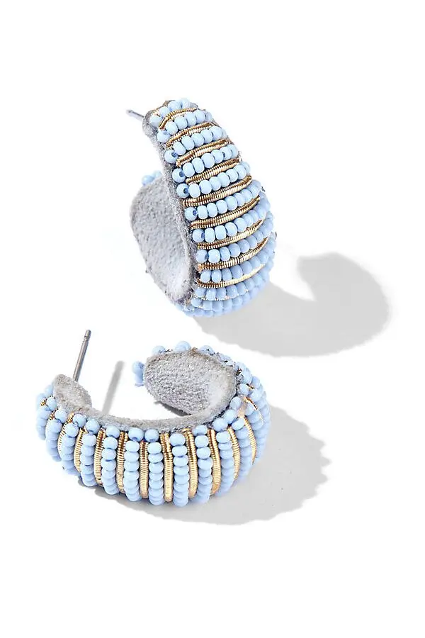 Deepa Gurnani Davon Beaded Hoop Earrings - Light Blue
