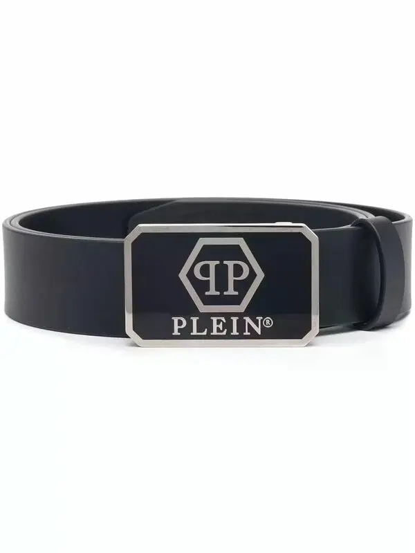Philipp Plein Hexagon Logo Leather Belt - Black