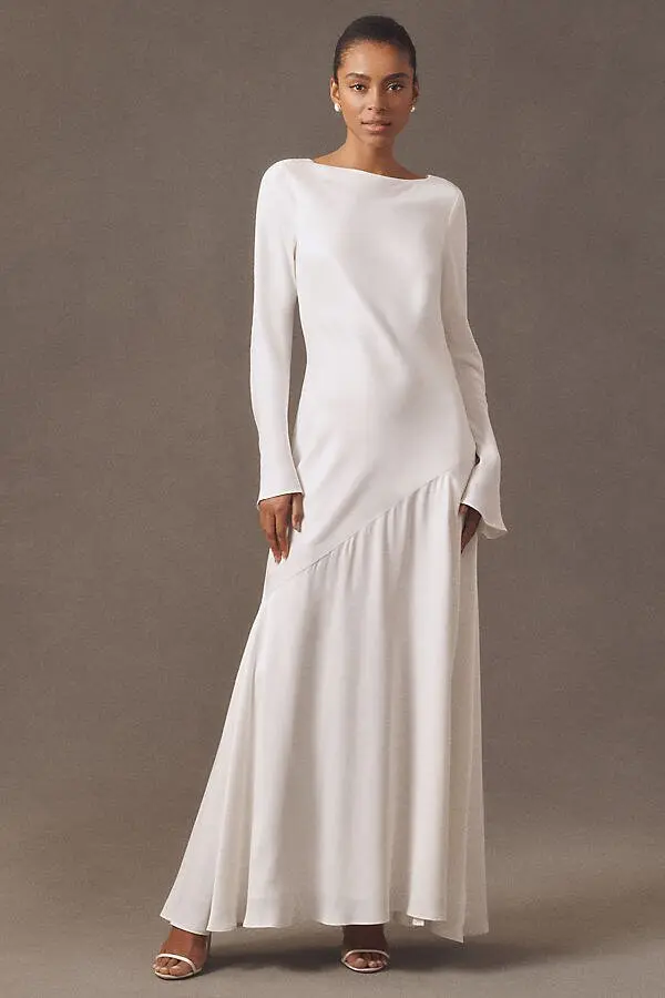 Bhldn Long-sleeve Cowl-back Drop-waist Maxi Dress
