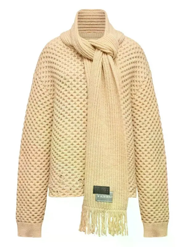 MAISON MARGIELA Chunky-knit Sweater With Scarf - Neutrals